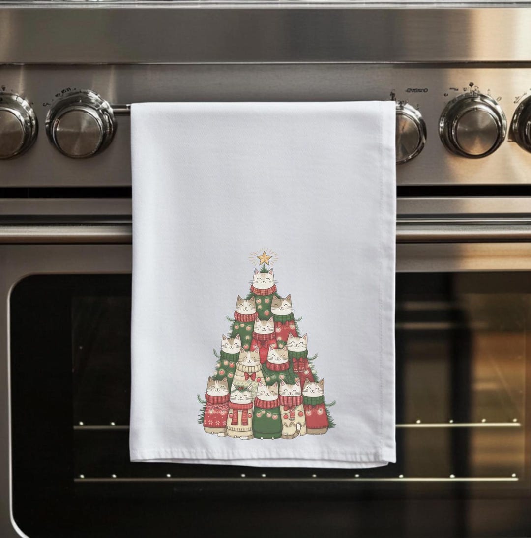 Catmas Tree Kitchen Towels Merry Catmas Tea Towels Cat Christmas Tree ...