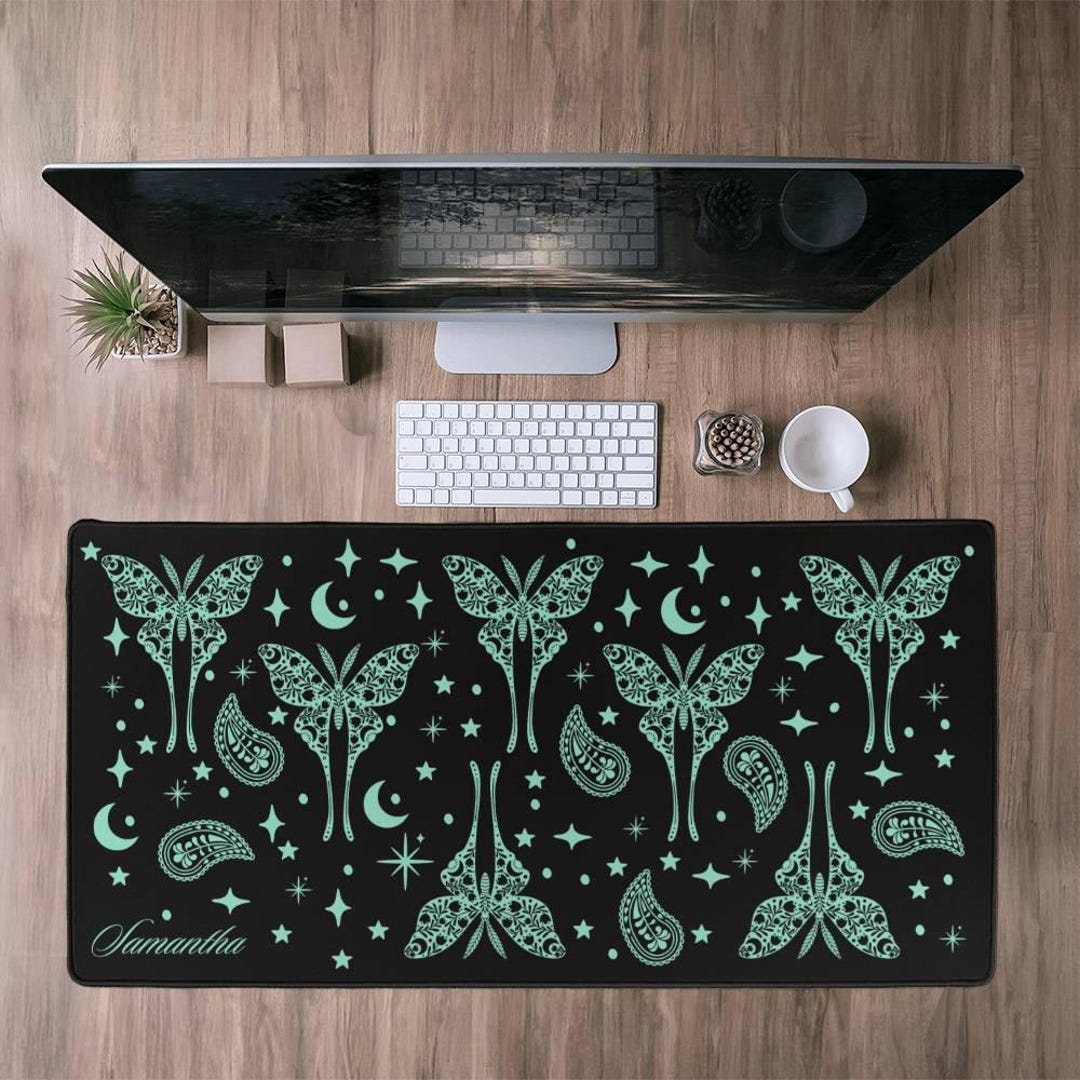 Custom Celestial Luna Moth Computer Desk Mat Mystical Luna Moth Mouse ...