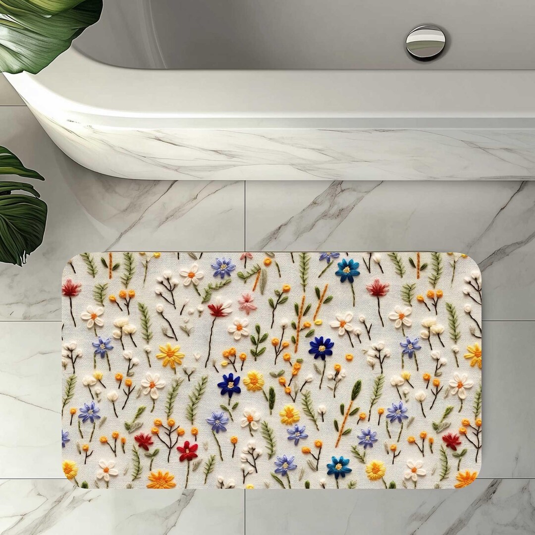 Wildflower Bath Mat Floral Aesthetic Bath Mat Flowers Memory Foam Bath ...