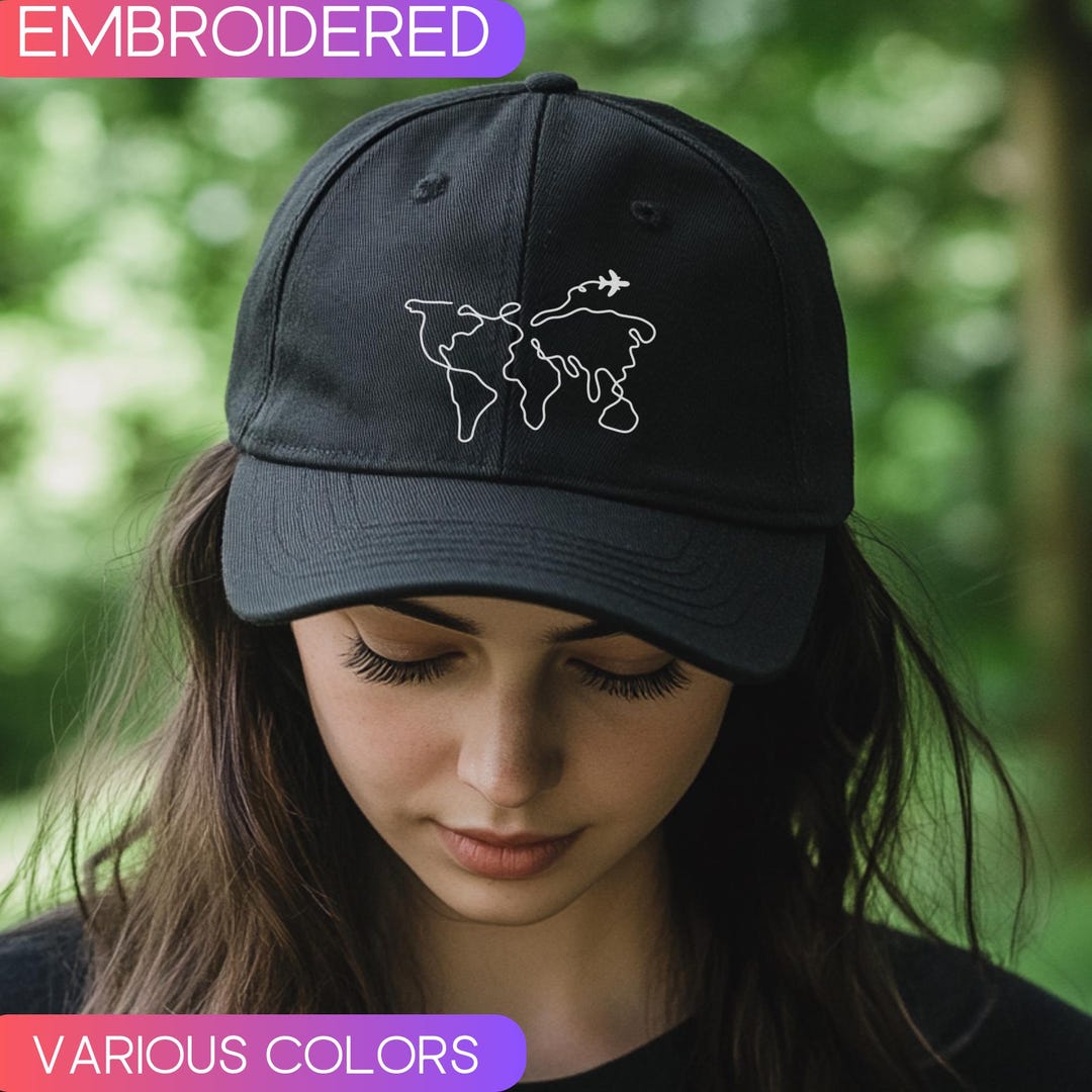 Travel Embroidered Dad Cap, Adventure Hat,world Map Travel Gift ...