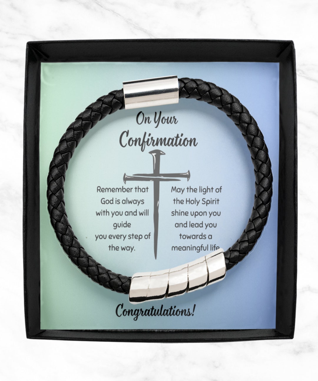 Confirmation Gift for Teenage Boy Vegan Leather Bracelet Lutheran ...