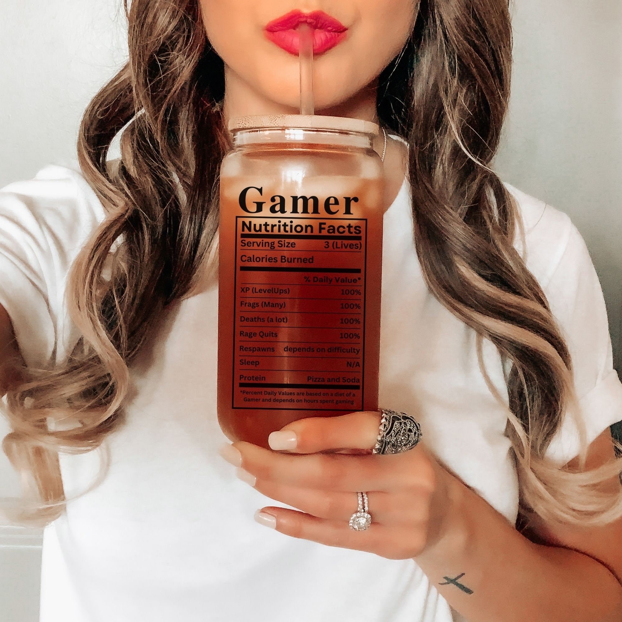 Gamer Nutrition Facts Iced Coffee Tumbler Gift for Gamers Frosted Cup ...