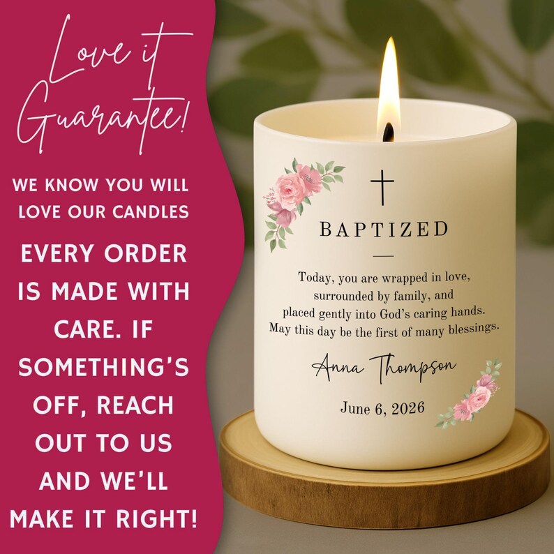 Personalized Baptized Candle, Floral Baptism Candle, Custom Christening ...