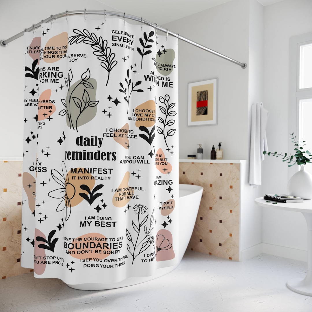Daily Reminders Boho Shower Curtain Retro Positive Affirmations ...