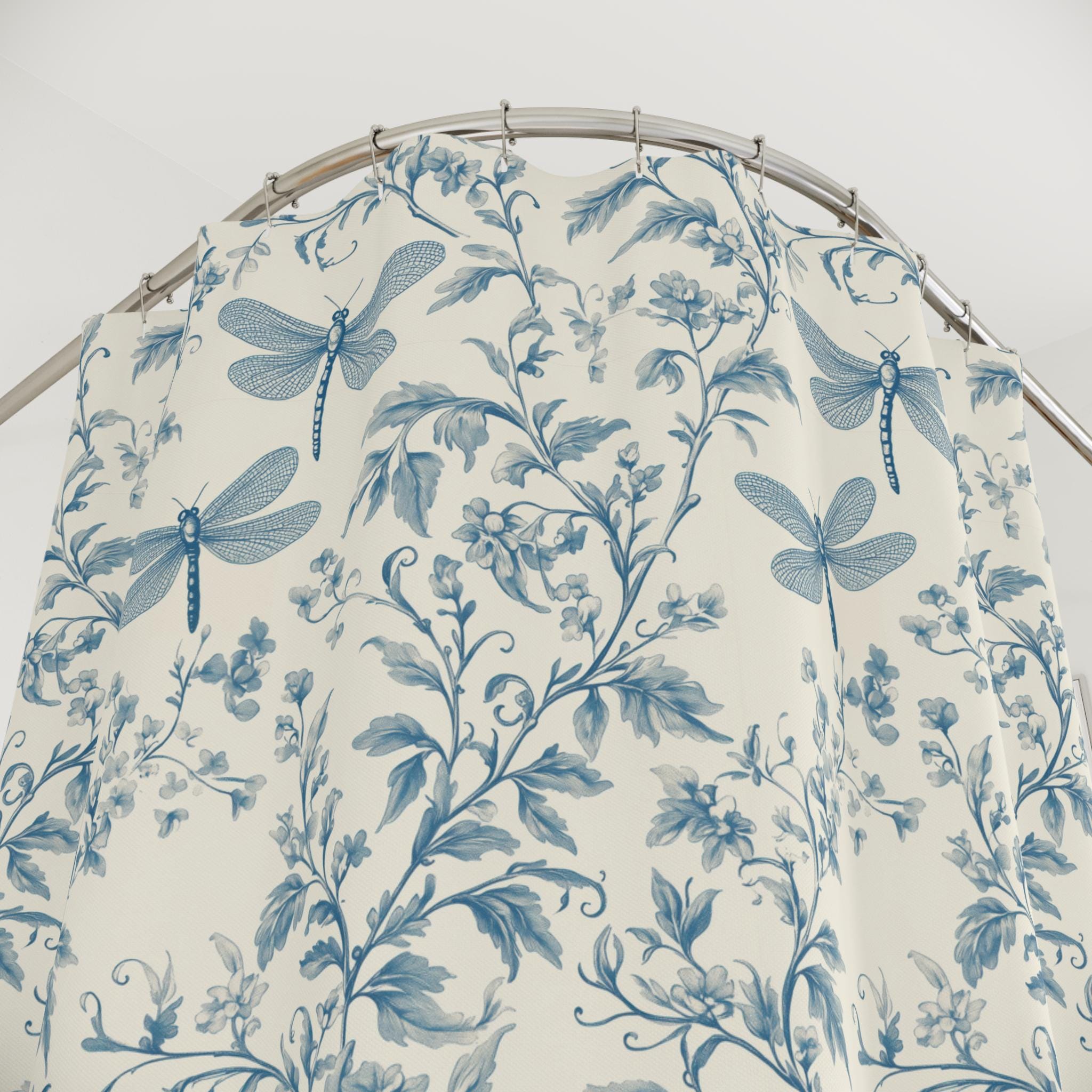 Chinoiserie Dragonfly Shower Curtain,blue Toile Dragonflies Bath Stall ...