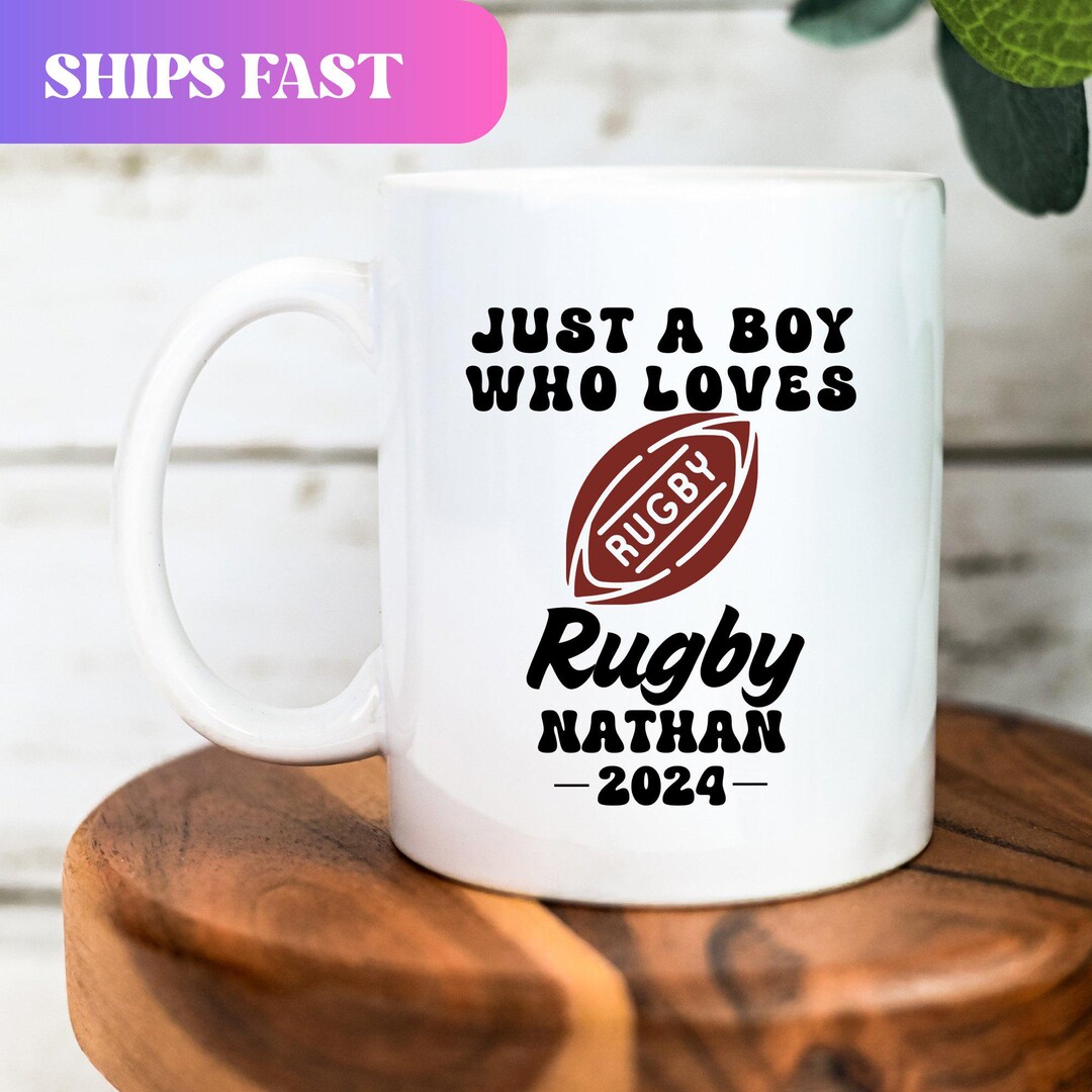 Personalized Rugby Mug, Custom Just a Boy Who Loves Rugby Coffee Mug ...