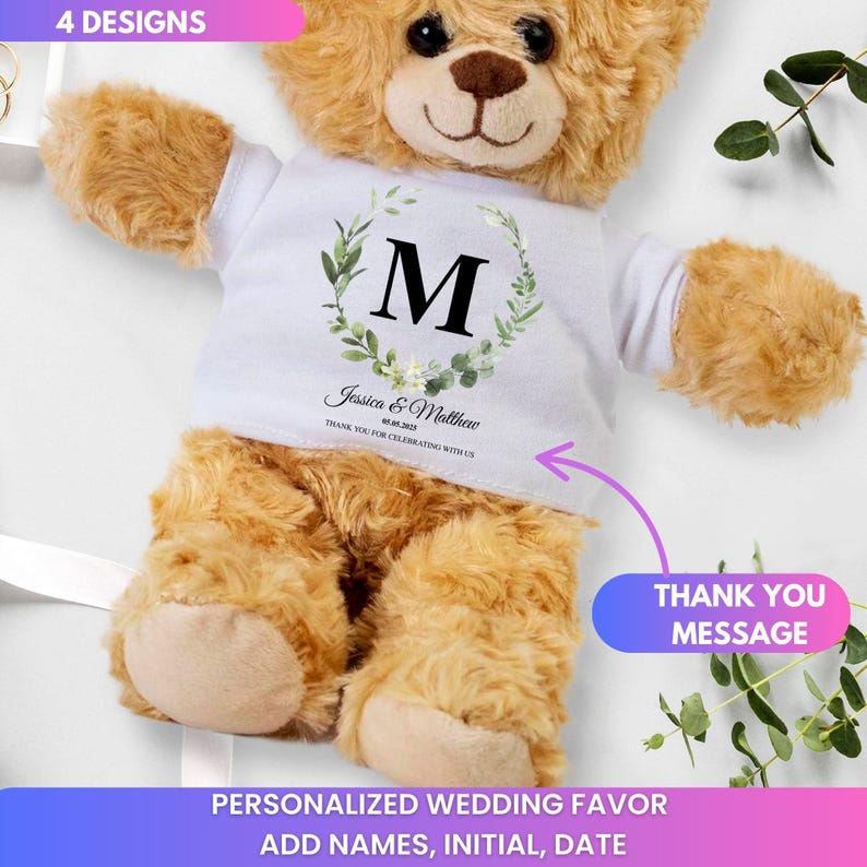 Personalized Wedding Favor Teddy Bear Custom Initials Names Date Thank ...