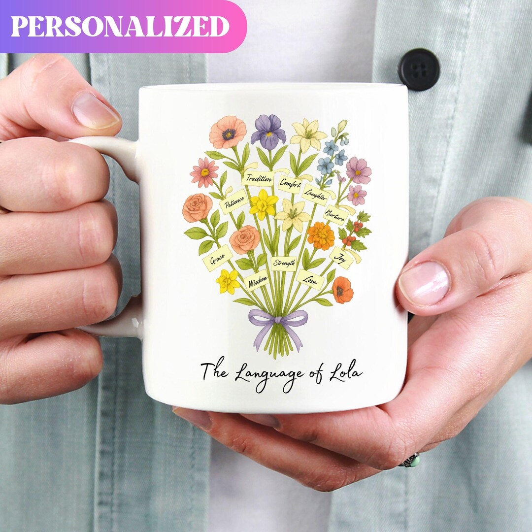 The Language of Lola Mug, Custom Lola Gift With Flowers, Personalized ...