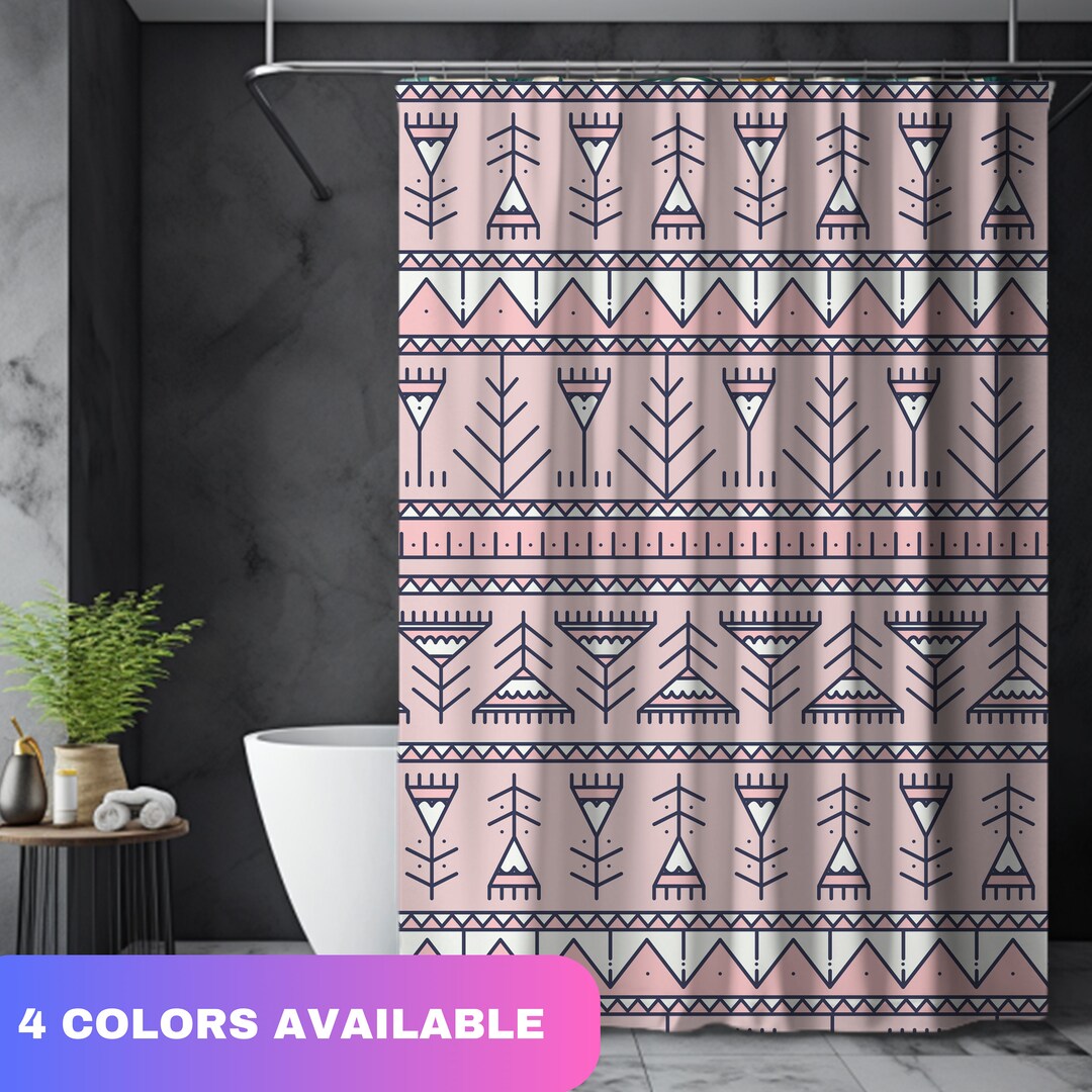 Pink Aztec Print Shower Curtain Western Geometric Shower Curtain Green ...