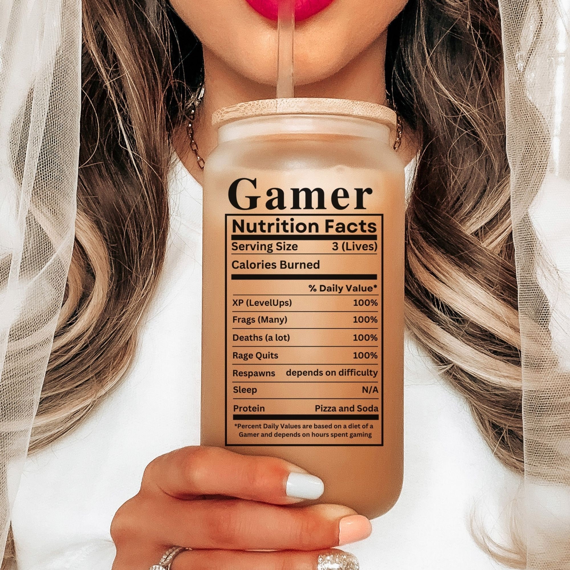 Gamer Nutrition Facts Iced Coffee Tumbler Gift for Gamers Frosted Cup ...