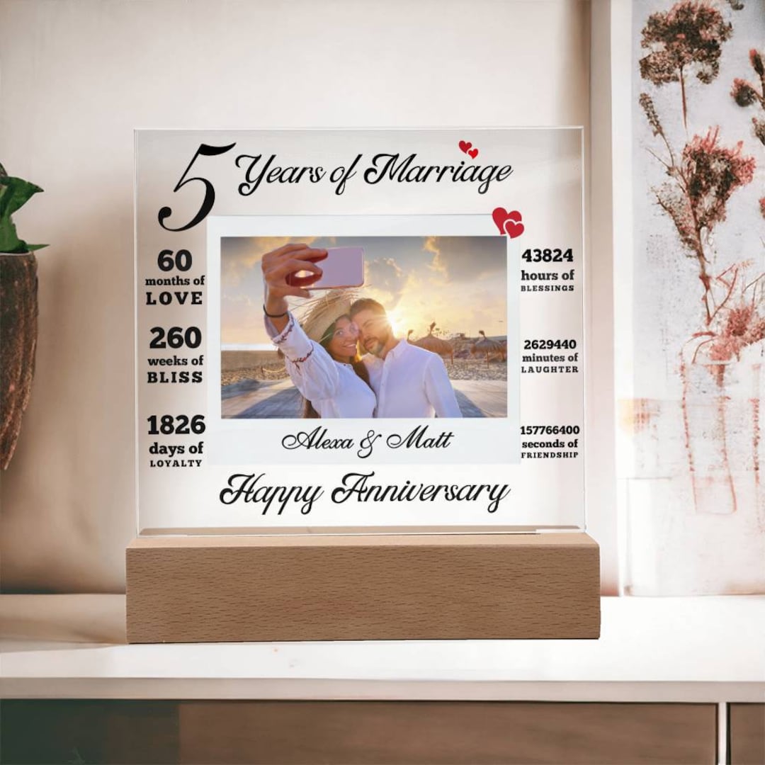 Custom 5 Year Anniversary Gift Acrylic Photo Plaque Personalized Fifth ...