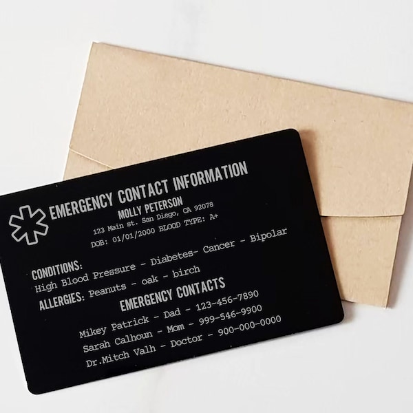 Emergency Contact Card for Wallet - Etsy