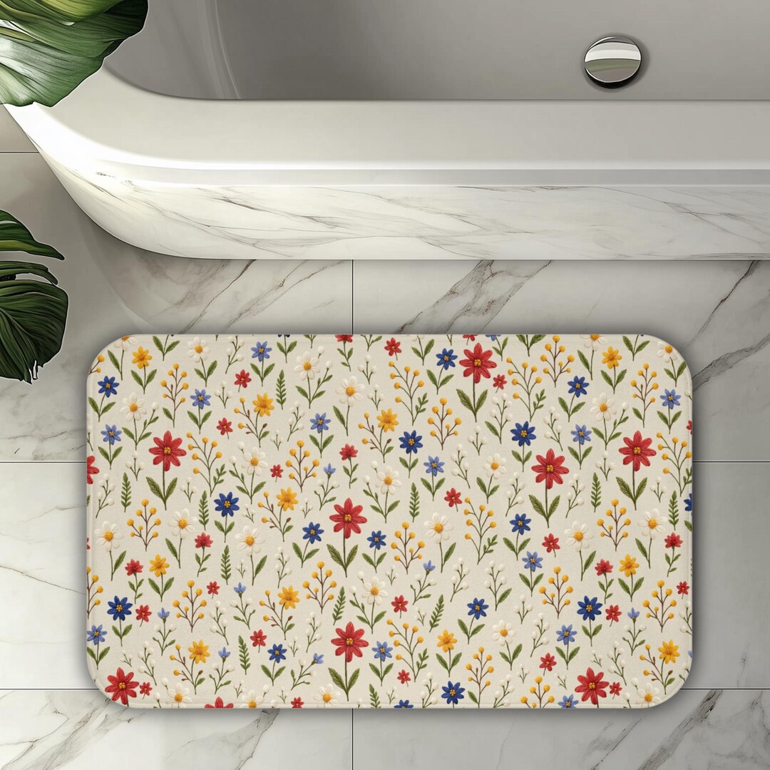 Wildflower Bath Mat Floral Aesthetic Bath Mat Flowers Memory Foam Bath ...