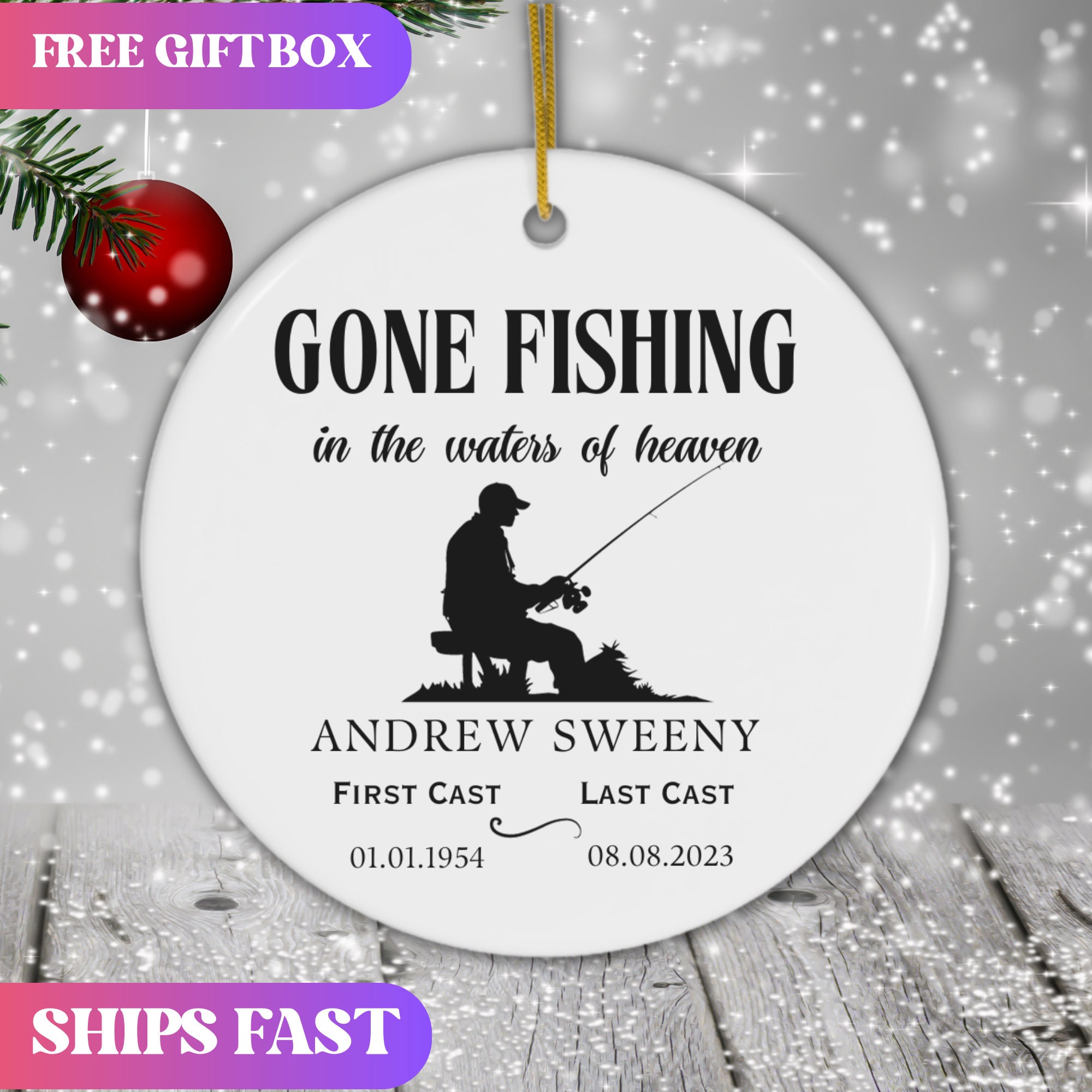 Custom Fishing in Heaven Memorial Ornament Personalized Remembrance ...