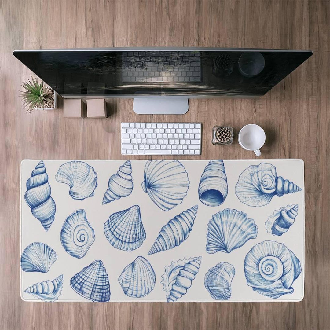 Blue Seashell Computer Deskmat Beach House Decor Extra Large Mousepad ...