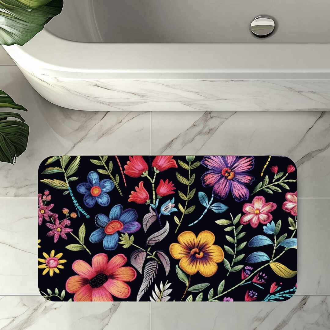 Wildflower Bath Mat Floral Aesthetic Bath Mat Flowers Memory Foam Bath ...
