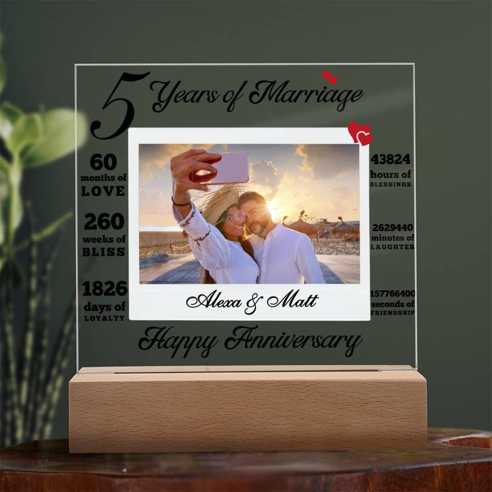 Custom 5 Year Anniversary Gift Acrylic Photo Plaque Personalized Fifth ...