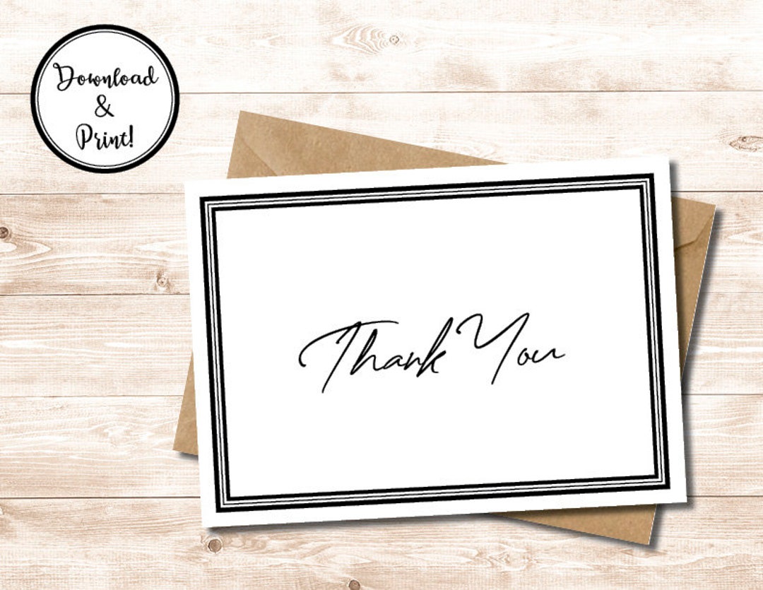 5x7 Folded Thank You Card, Black Cursive Font Thank You Card, Instant ...