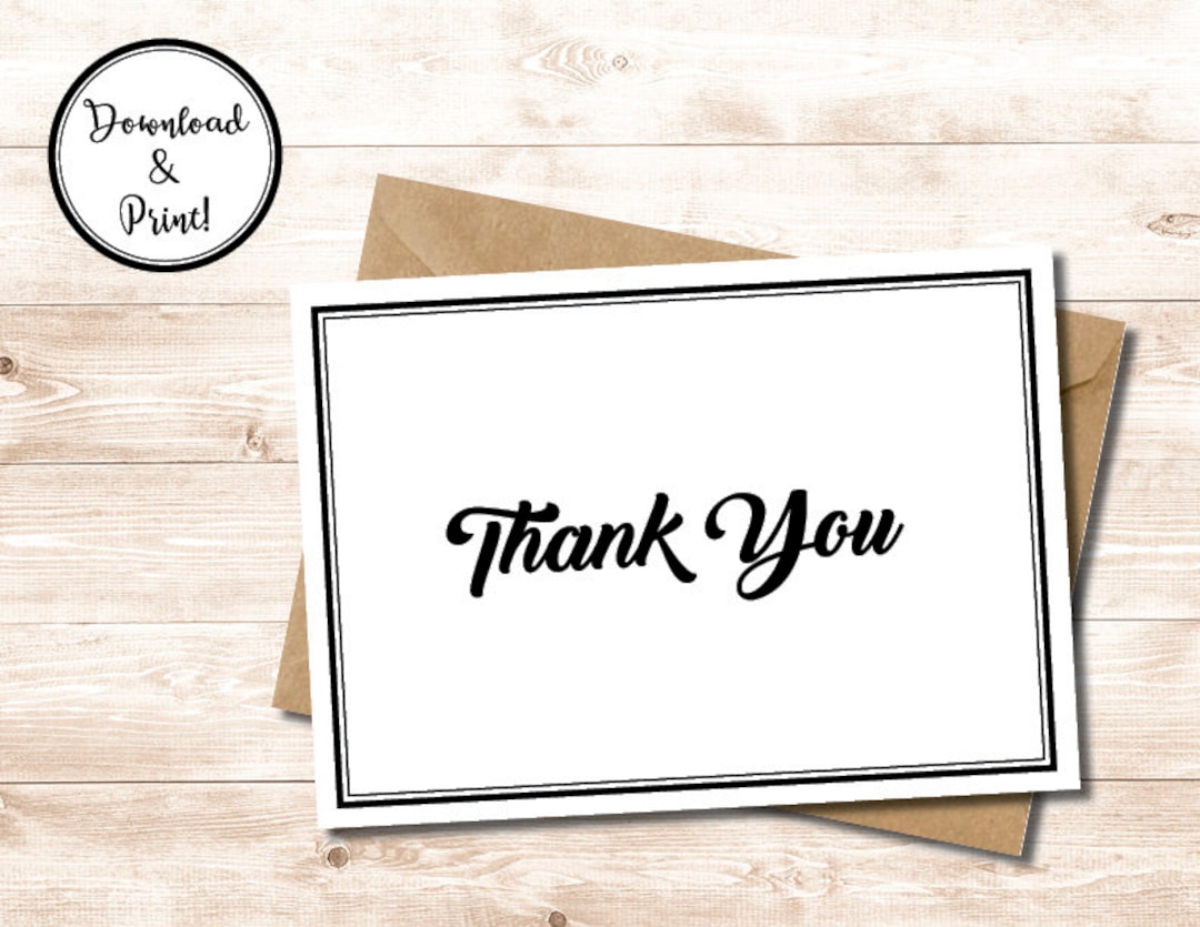 5x7 Folded Thank You Card, Black Cursive Font Thank You Card, Black ...