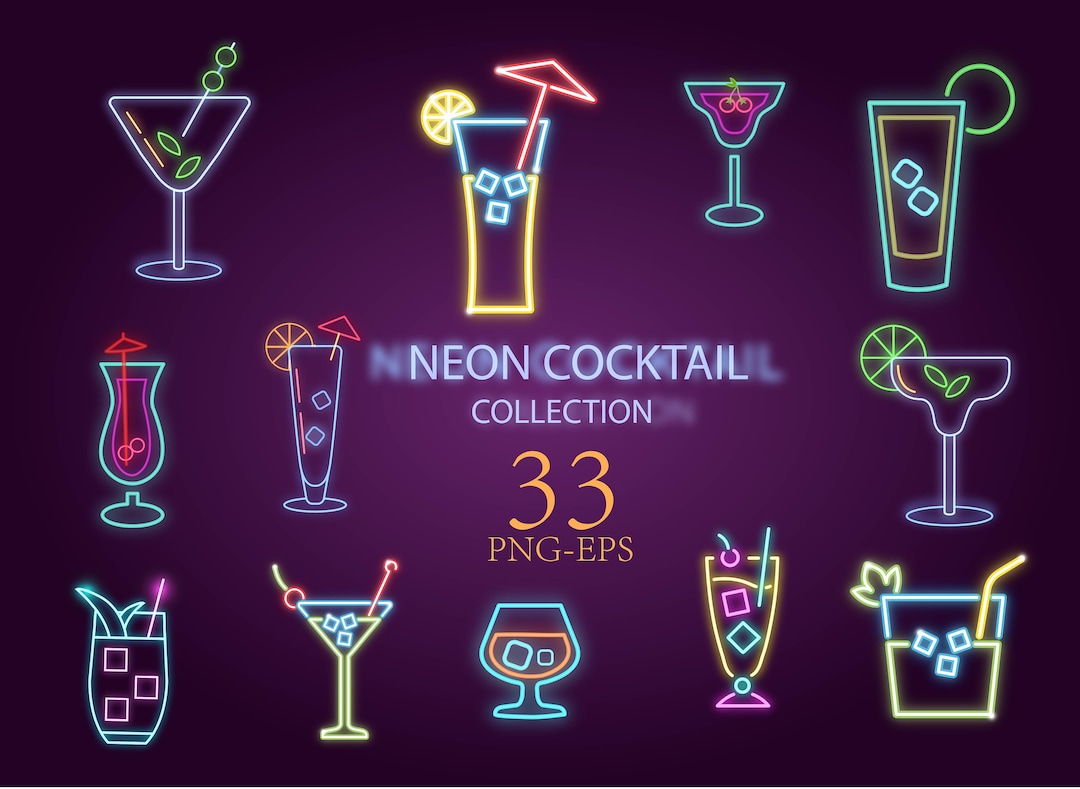 Shake up Your Designs With Neon Cocktails Clipart- 33 Kinds Cooktail ...