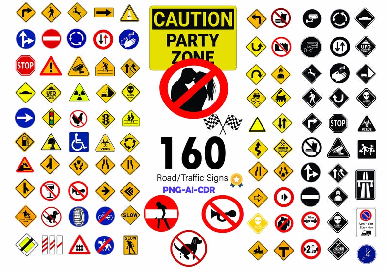 160 Traffic Signs PNG Bundle: Road Sign Graphics (digital Download) - Etsy