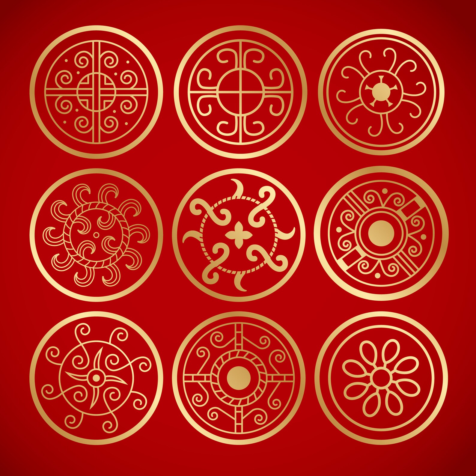 Chinese Golden Pattern Bundle: 36 Decorative Circle Designs (digital ...