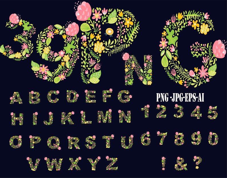 Blossom Your Text With Floral Alphabet Font/summer Alphabet and Numbers ...