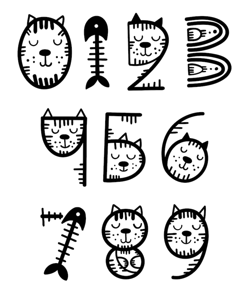 Cat Alphabet & Numbers Clipart-elevate Your Designs With Our Purr-fect ...