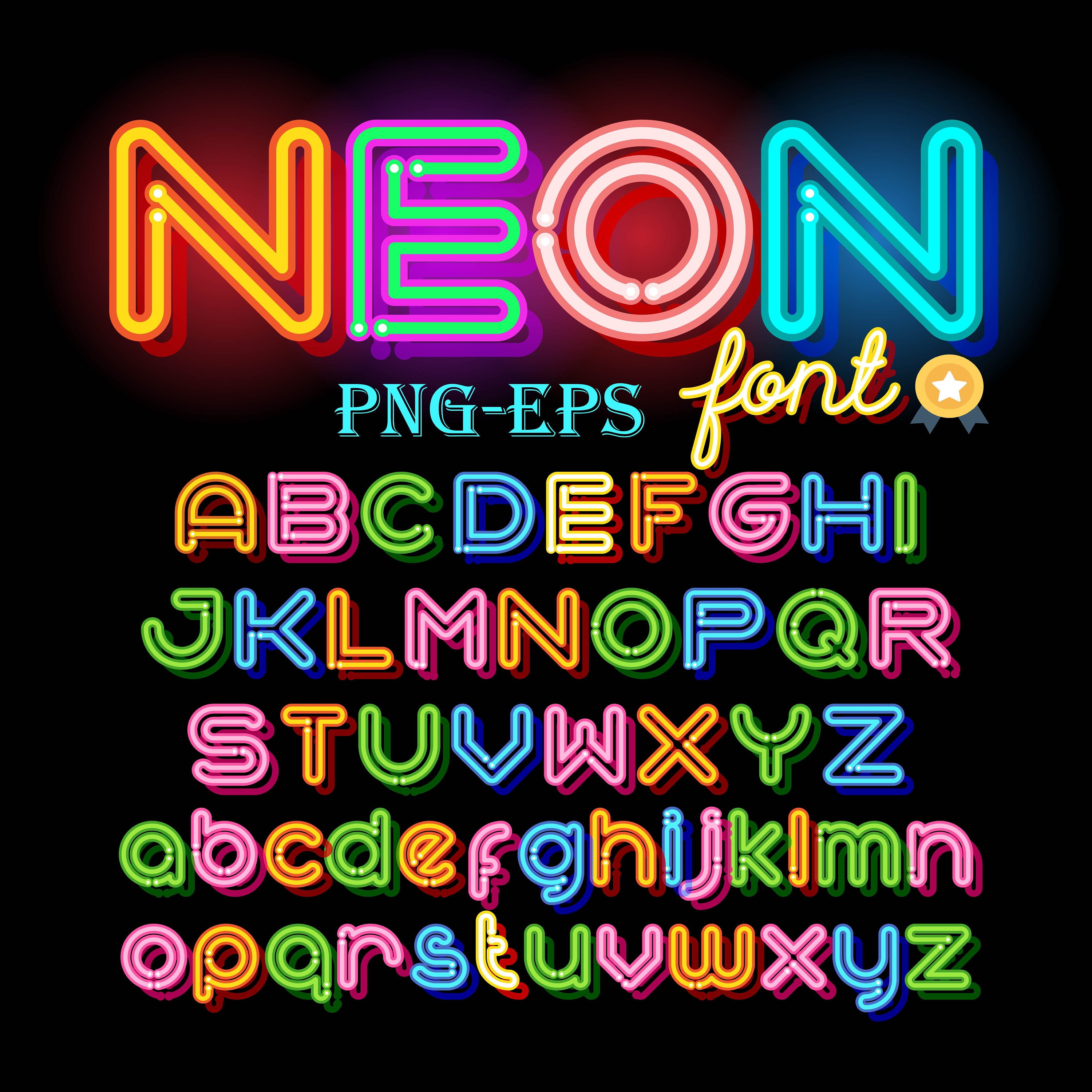 52neon Alphabet Clipart: PNG, EPS Font (digital Download) - Etsy