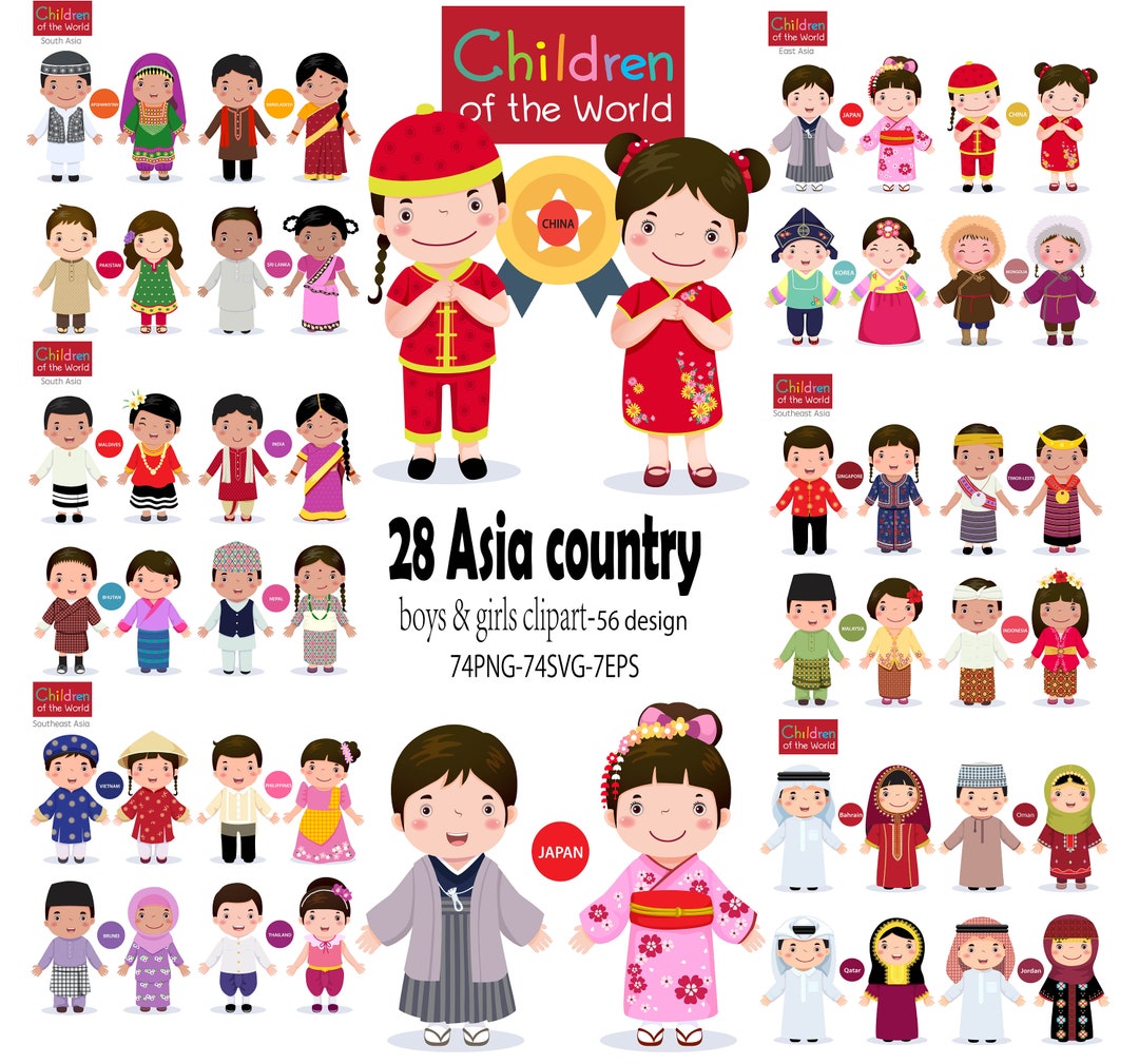 28asian Children Clipart: Cultural Diversity Illustrations (digital ...