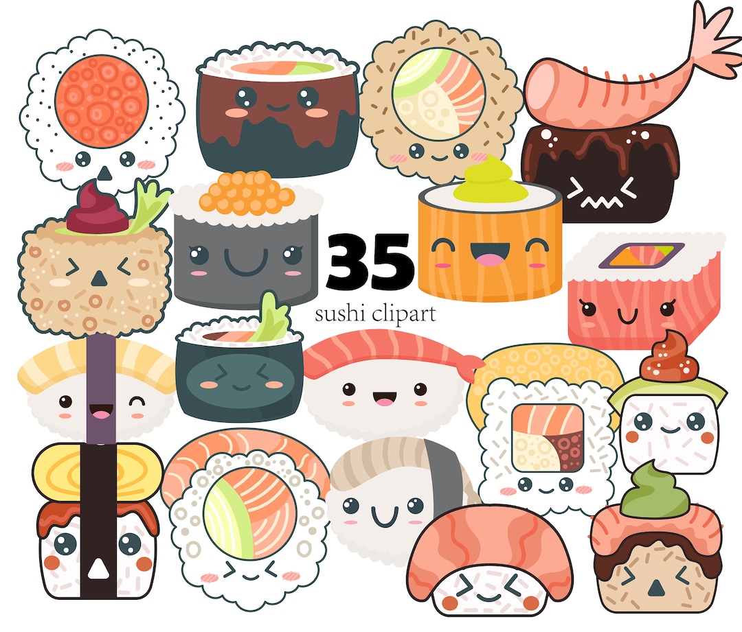 35sushi Clipart-cute Sushi Svg ,cute Food Charactor Bundle - Etsy