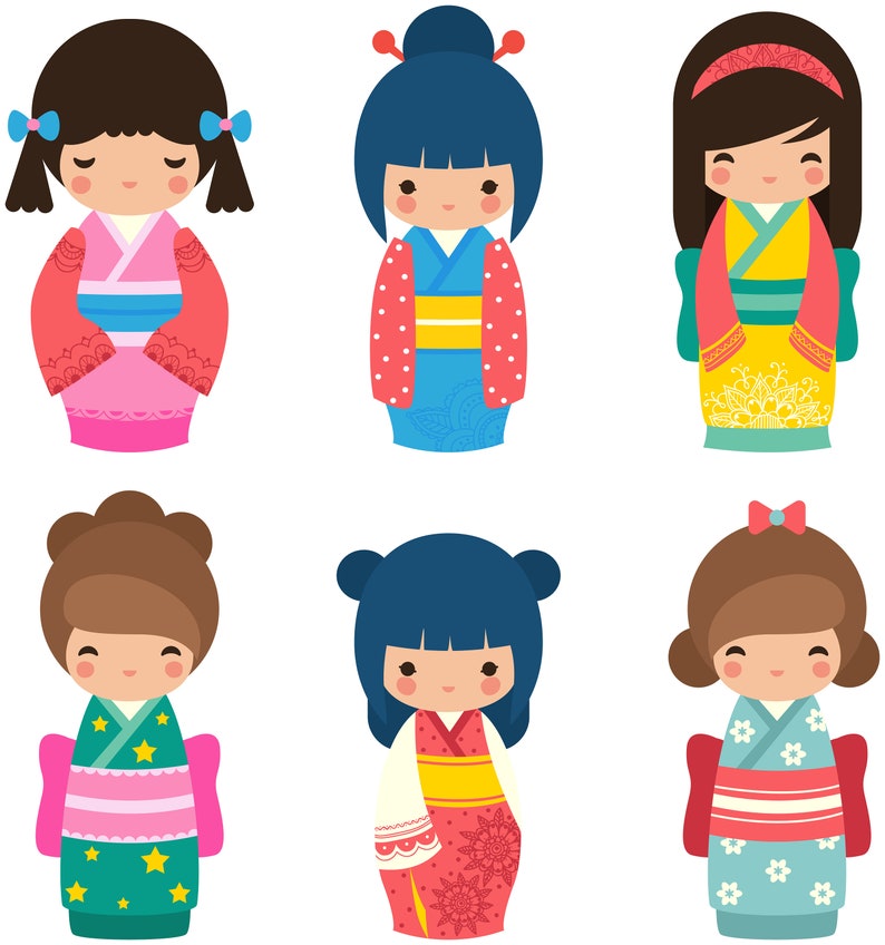 18kokeshi Dolls Clipart: Japanese Girl Graphics (digital Download) - Etsy
