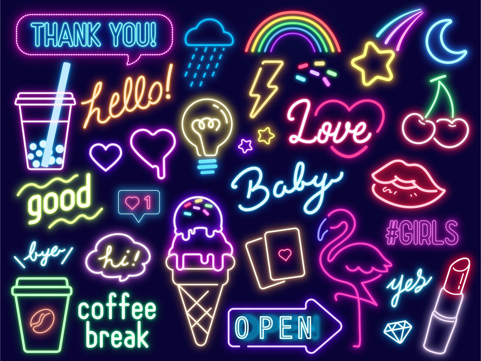 83neon Clipart/light up Your World With 83 Neon Illustrations - Etsy