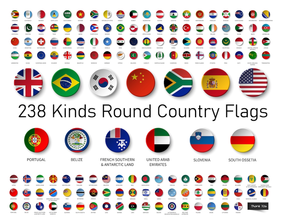 Global Wonders: 238 3D Round Country Flags - PNG&AI - Etsy