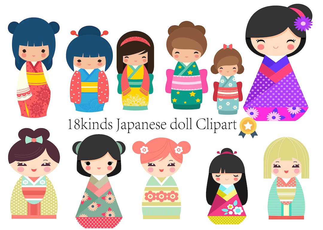 18kokeshi Dolls Clipart: Japanese Girl Graphics (digital Download) - Etsy