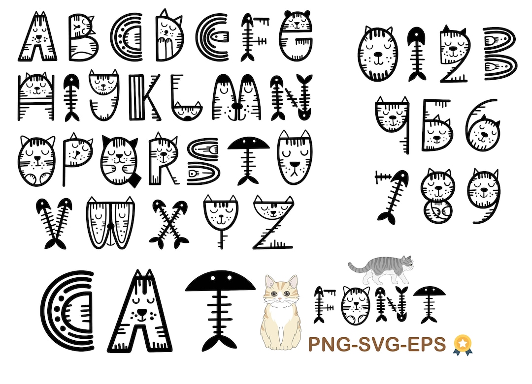 Cat Alphabet & Numbers Clipart: SVG, PNG, EPS Files (digital Download ...