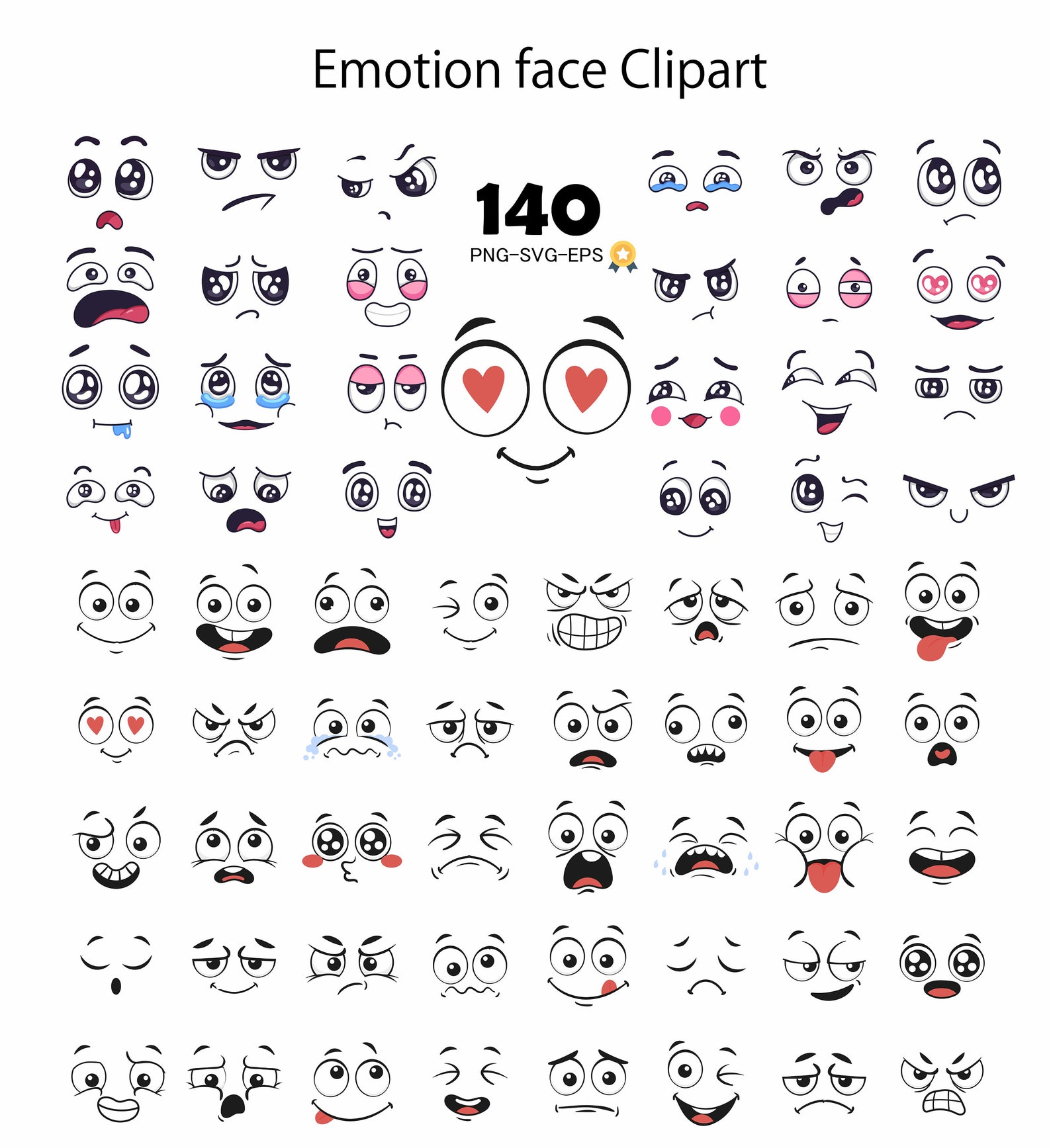 140 Cartoon Expressions to Elevate Your Art， Emotion Face Clipart ...