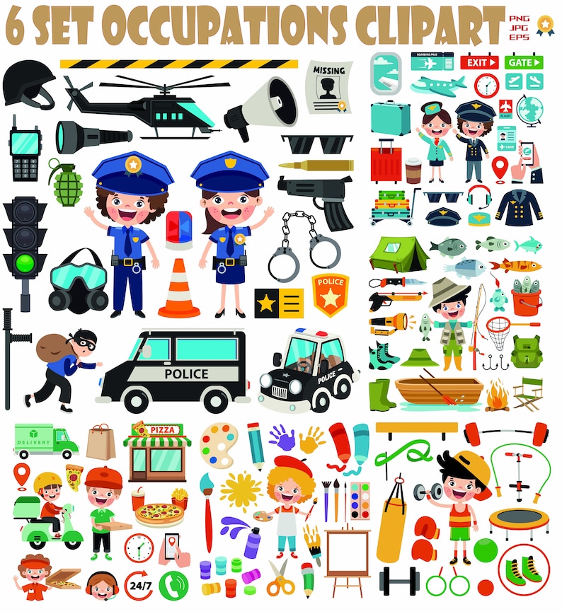 Discover the World of Kiddie Careers-6set Occupations Clipart PNG - Etsy