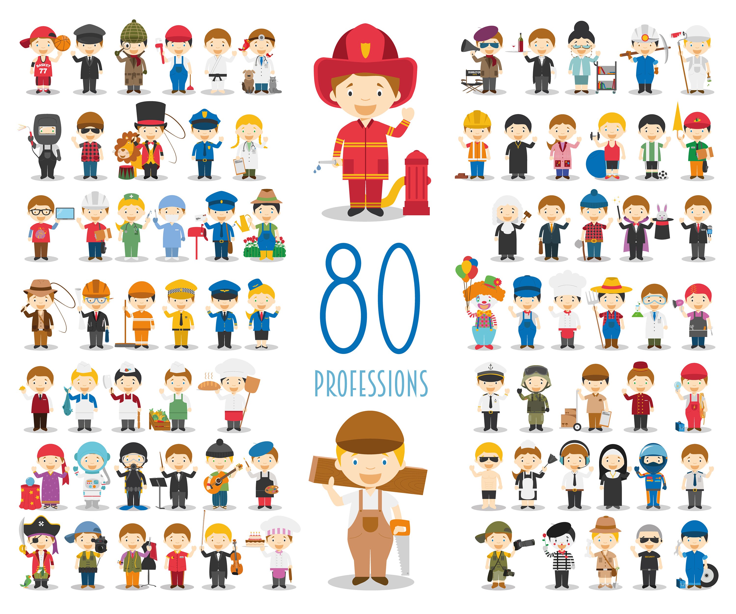 80 Professions Clipart PNG: Diverse Workers Illustrations (digital ...
