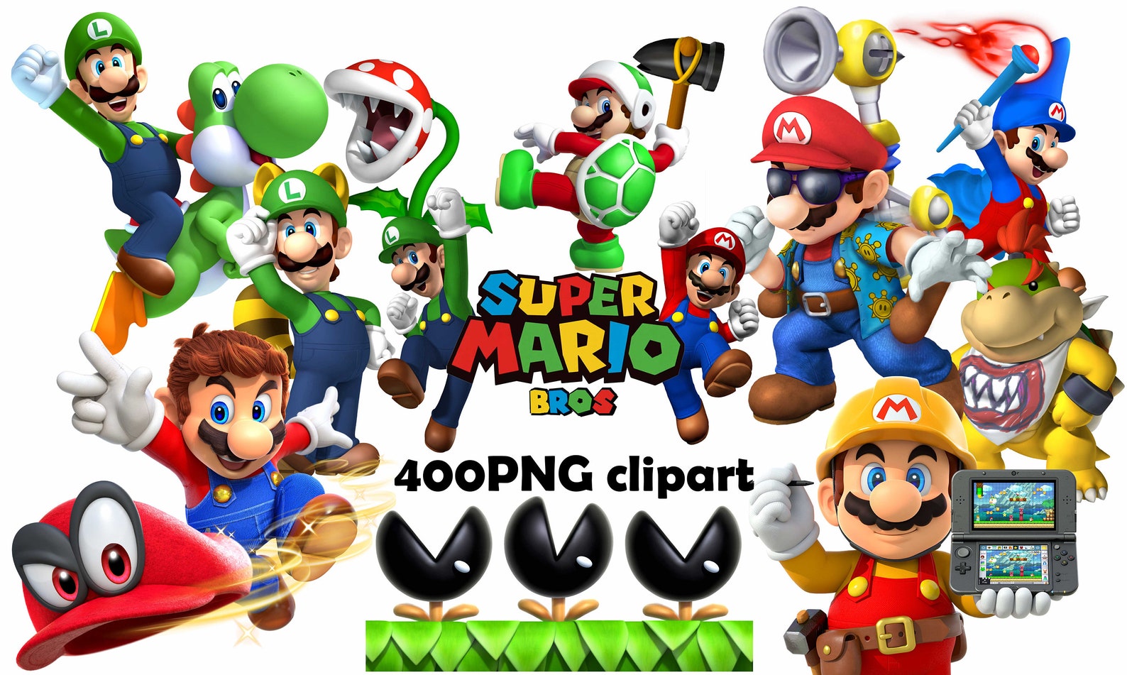 400 Mario PNG, Mario Clipart Bundle, Super Mario Bros PNG Instant ...