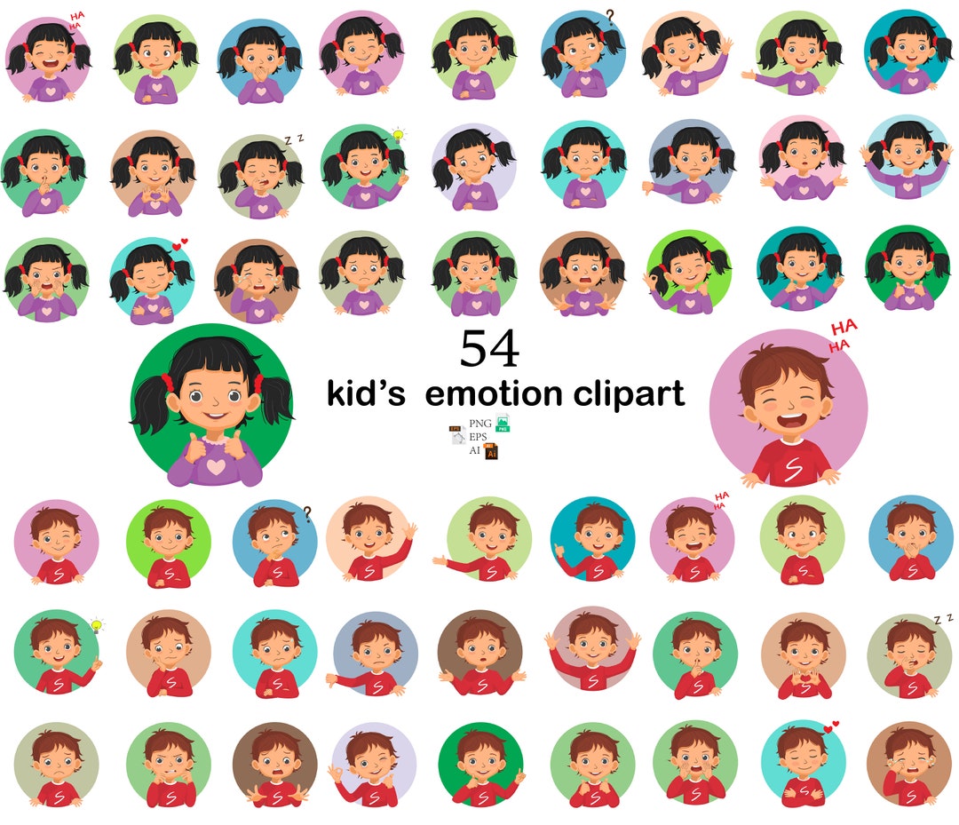 Expressive Children's Emotions Clipart Collection -54 Kids Emotion - Etsy