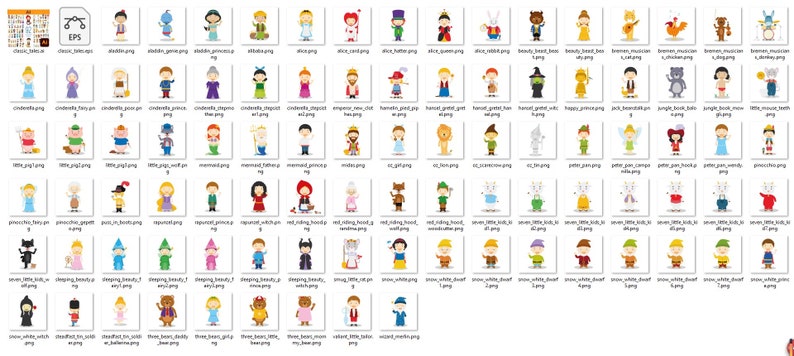 92x Classic Tales Characters Clipart PNG-EPS - Etsy