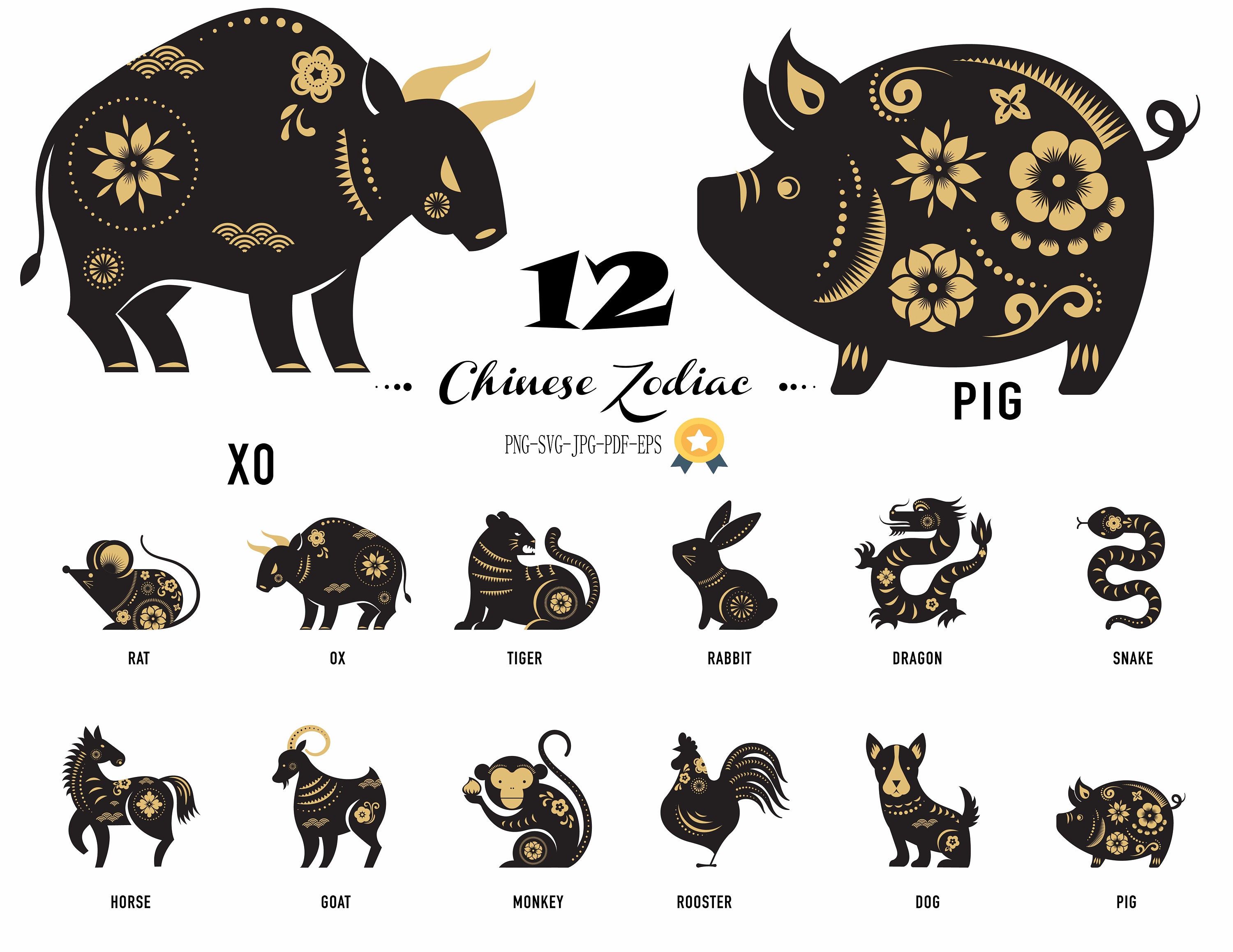 Chinese Zodiac Clipart Extravaganza: 4 Sets, 12 Animals Each – Unleash ...