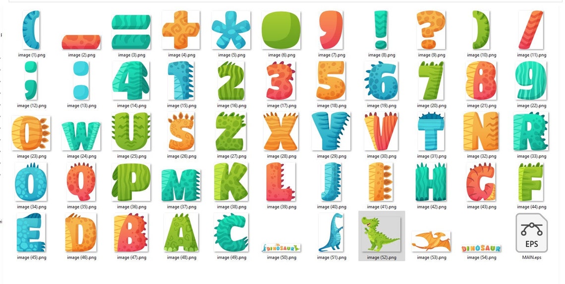 52dino Font Clipartpng,dinosaur SVG Letter /number, Color Dino Alphabet ...