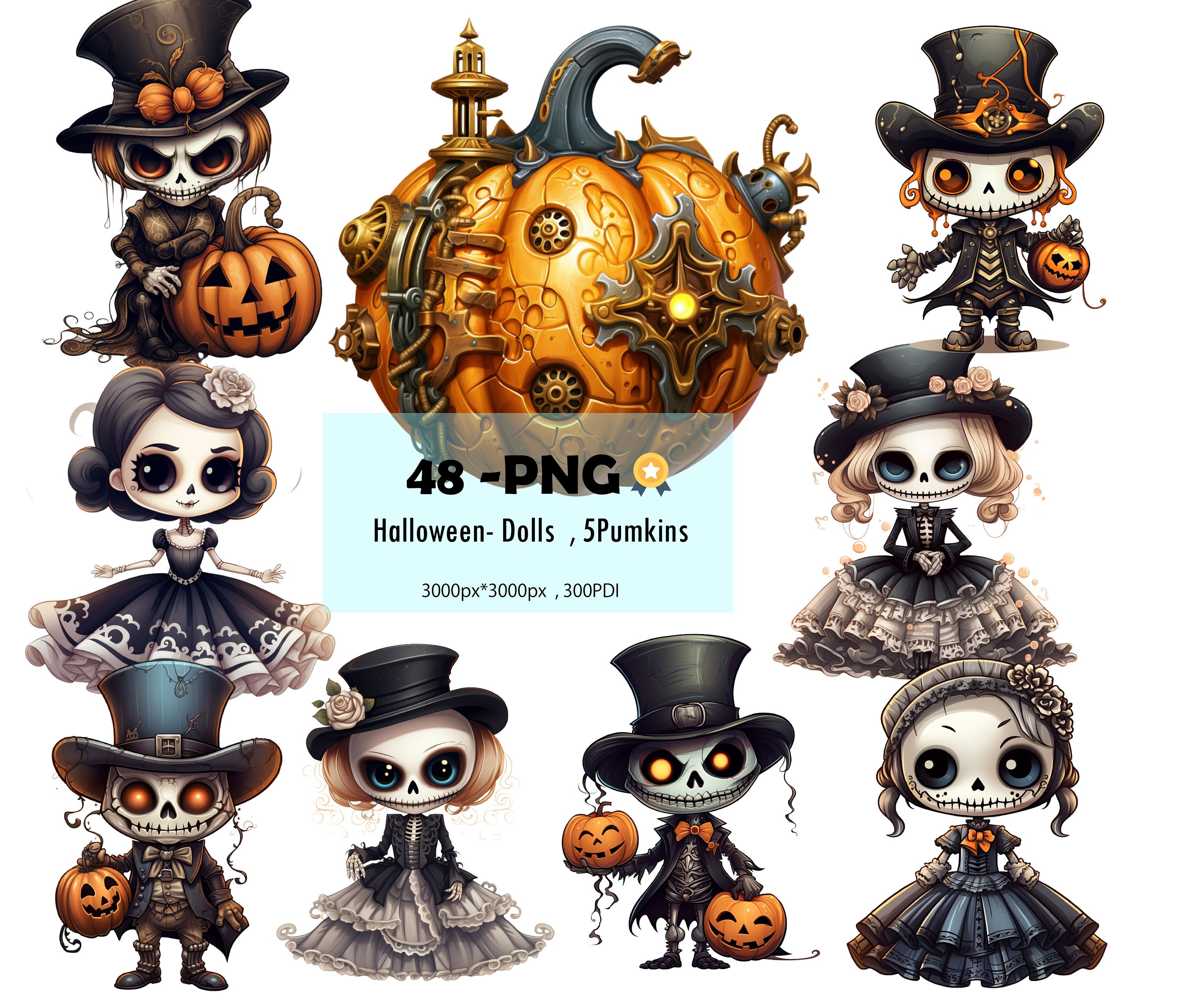 Get Spooky With Our Halloween Character Clipart Collection-43 Dolls+ ...