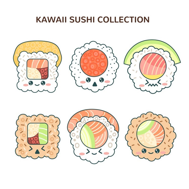 35sushi Clipart-cute Sushi Svg ,cute Food Charactor Bundle - Etsy