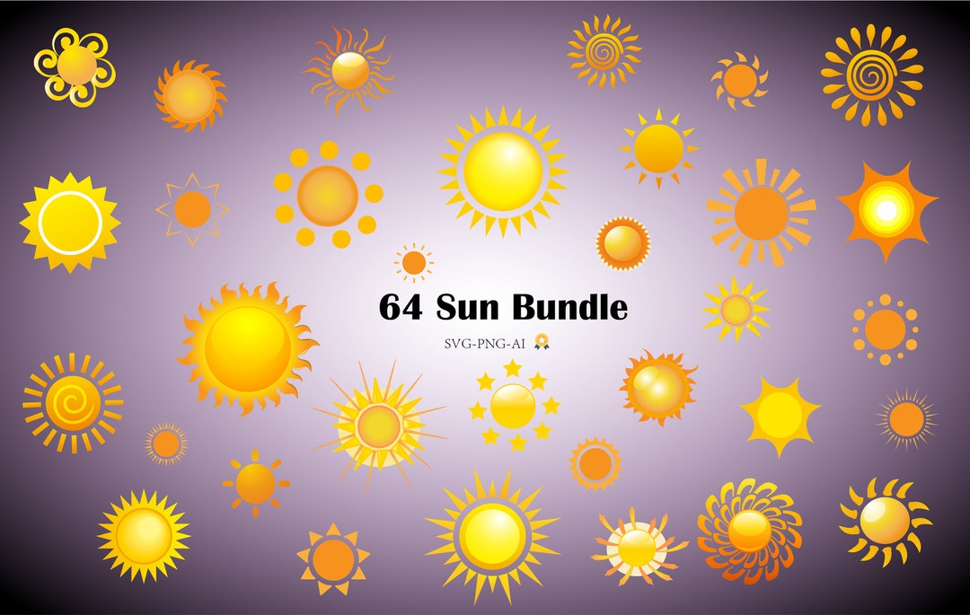 64 Sun Designs: Radiant Sunburst Bundle (SVG, PNG, AI) (digital ...