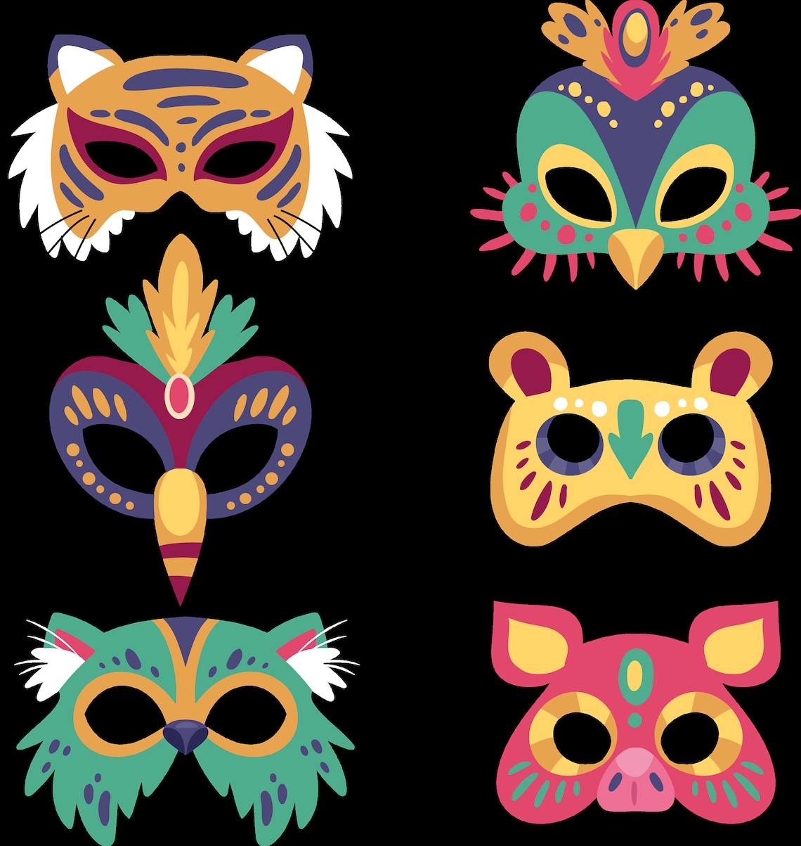 88animal Face Mask Clipart Png-svg.enchanting Mask Illustrations ...