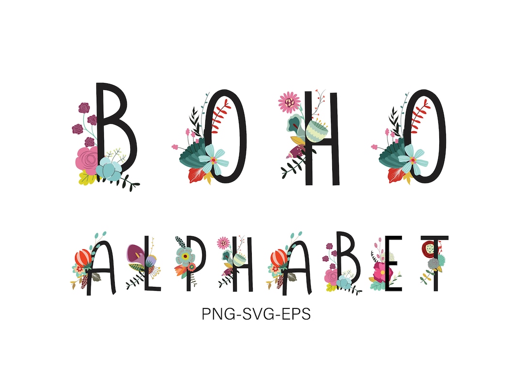 Boho Floral Alphabet: PNG, SVG, EPS Clipart (digital Download) - Etsy
