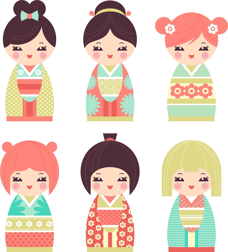 18kokeshi Dolls Clipart: Japanese Girl Graphics (digital Download) - Etsy